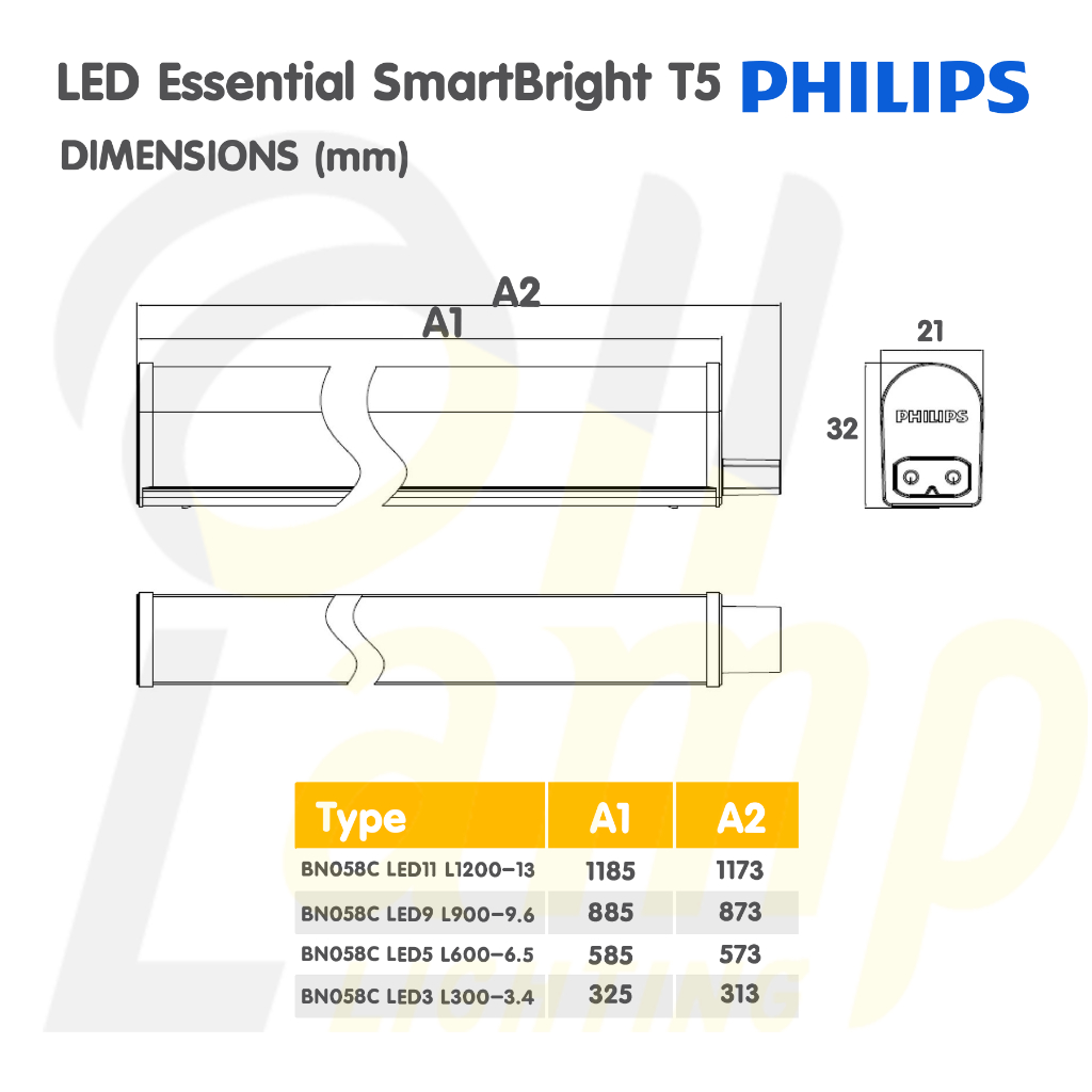 Philips LED T5 set ชุดรางแอลอีดี 3.4w 6.5w 9.6w รุ่น BN058C (แถมสายต่อให้ทุกชุด) | Shopee Thailand