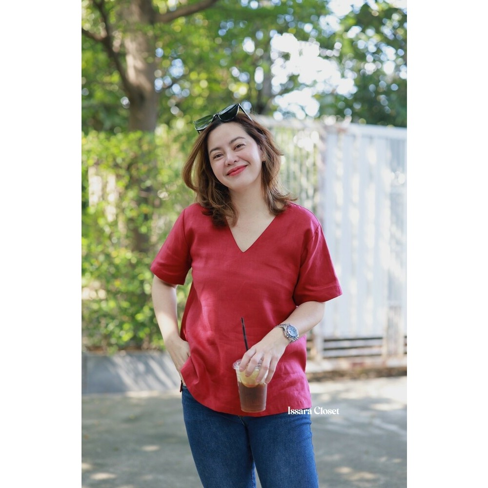 Tee Wee Linen #สีแดงก่ำ | Shopee Thailand