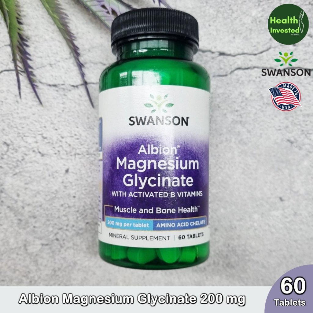 Albion Magnesium Glycinate with Activated B Vitamins 200 mg 60 Tablets ...
