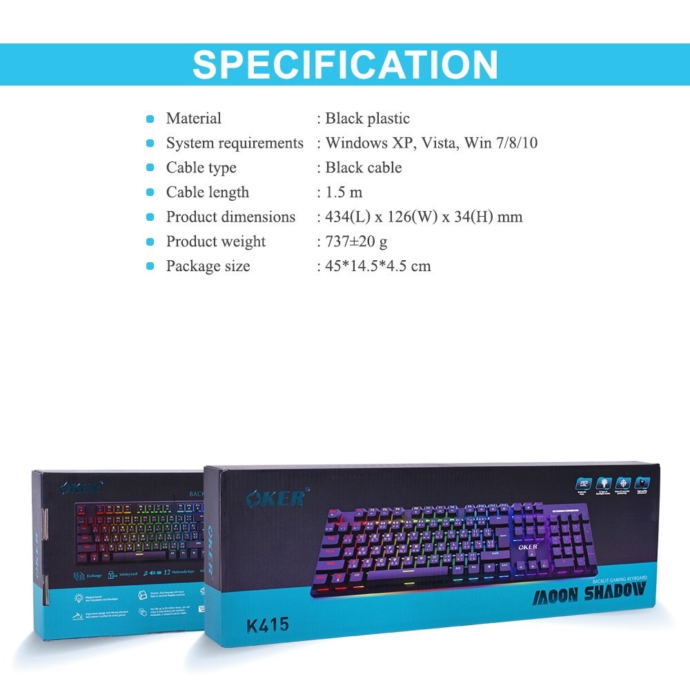 คีย์บอร์ดเกมมิ่งมีไฟ Gaming Machanical ( ' ' )OKER K415 Blue Switch ...