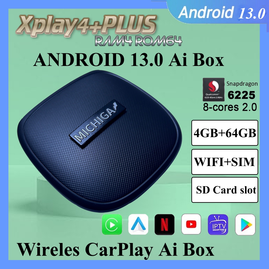 กล่อง carplay ai box MICHIGA รุ่นXplay4PLUS RAm4 ROM64 Android 13.0 Qualcomm SM6225 8-Core ...