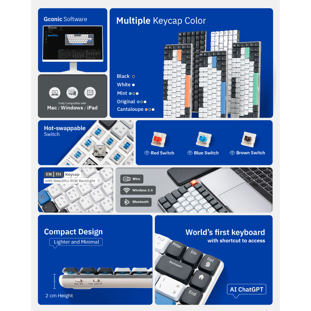Gconic A75 MK II Ultra Slim Mechanical Keyboard | Shopee Thailand