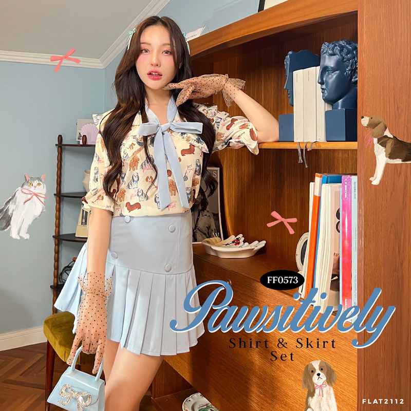 FLAT2112 FF0573 : PAWSITIVELY SHIRT & SKIRT SET ชุดเซ็ทลายหมา เสื้อ ...