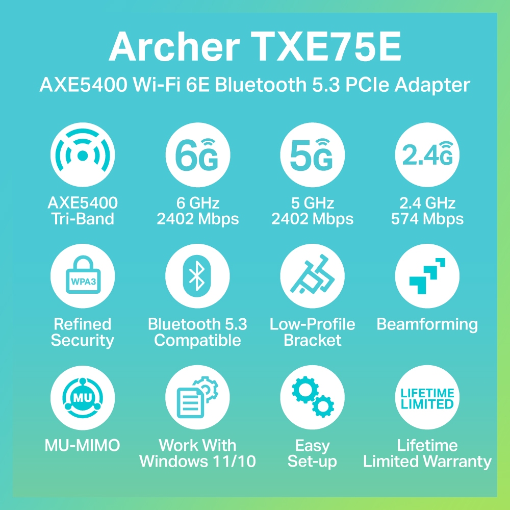 TP-Link Archer TXE75E AXE5400 Wi-Fi 6E Bluetooth 5.3 PCIe Adapter อะแดป ...