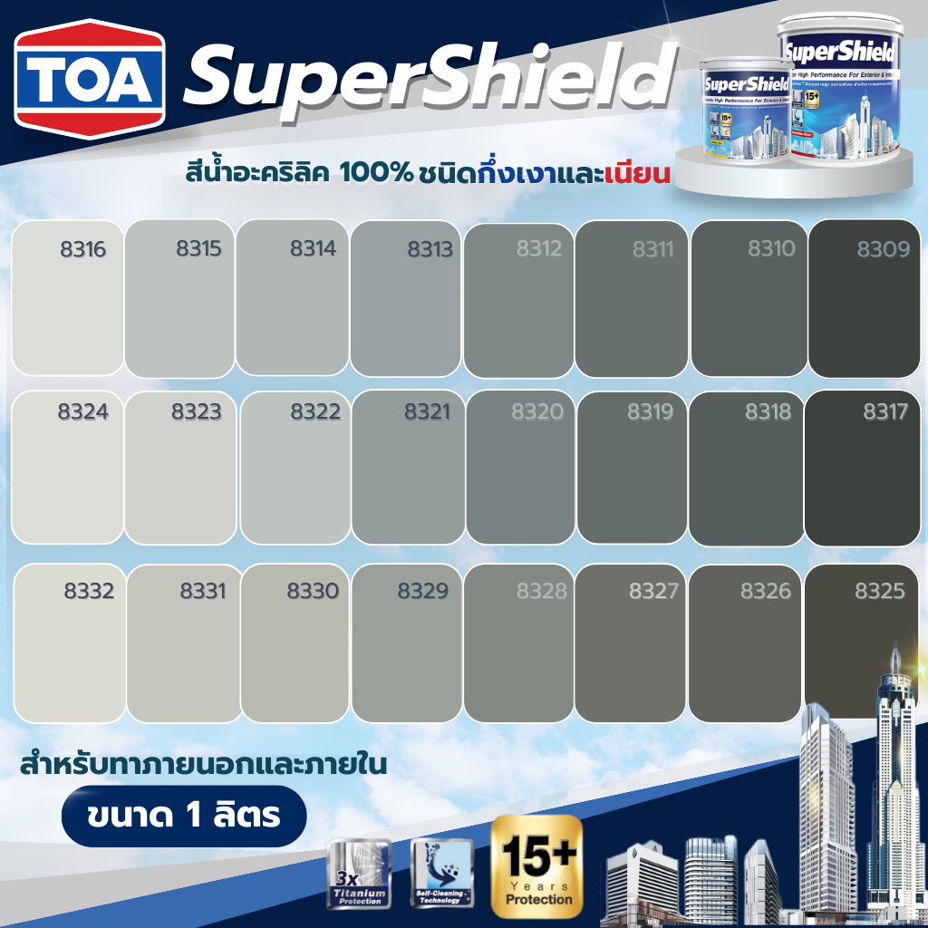 TOA ทีโอเอ ซุปเปอร์ชิลด์ สีทาบ้านภายในและภายนอก สีเทา ขนาด 1 ลิตร (1/4 ...