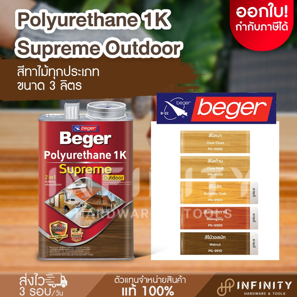 Beger เบเยอร์ โพลียูรีเทน 1K ซูพรีม เอาท์ดอร์ ขนาด 3 ลิตร สีทาไม้ทุก ...