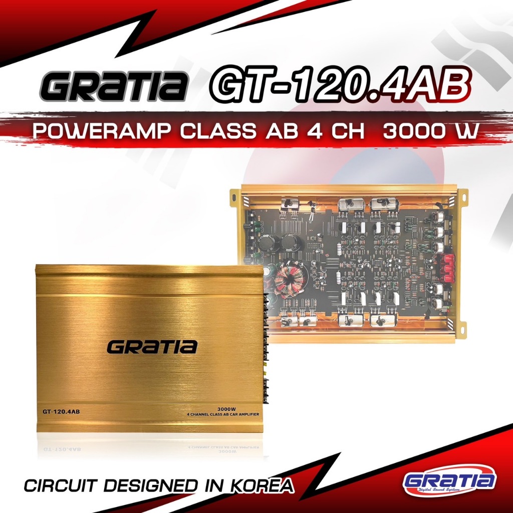 NEW2025 เพาเวอร์ 4CH GRATIA รุ่น GT120.4AB ภาคคลอสในตัว ขับเสียงกลางแหลม กำลังขับ 3000w แรงมากๆ ...