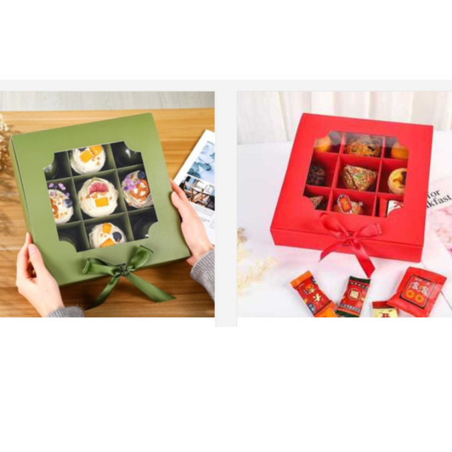 กล่องขนม9ช่อง กล่องสีหน้าต่างใส พร้อมโบว์ผูก (MOON86) | Shopee Thailand