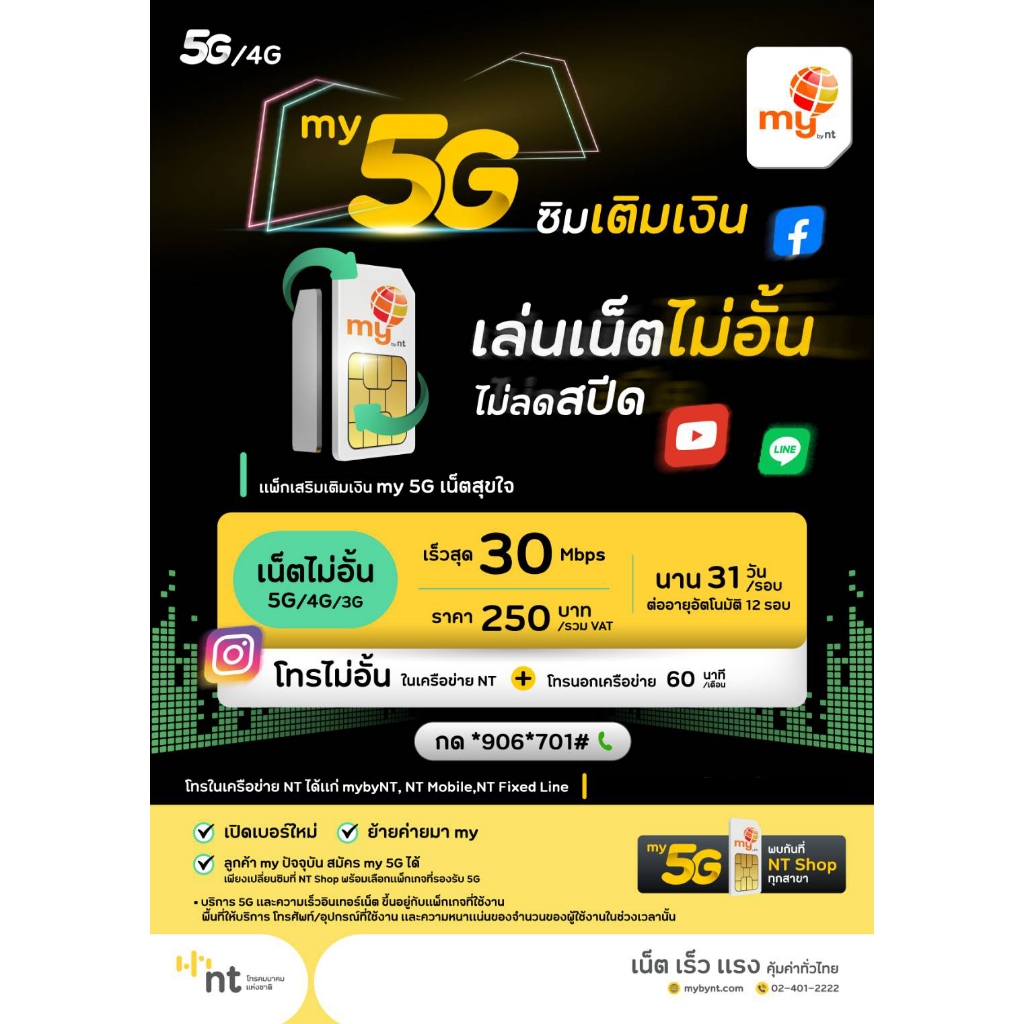 เน็ตMY NT 30Mbps ไม่อั้น⚡️⚡️ไม่ลดสปีด เริ่มต้นเพียงเดือนละ 250 บาท | Shopee Thailand