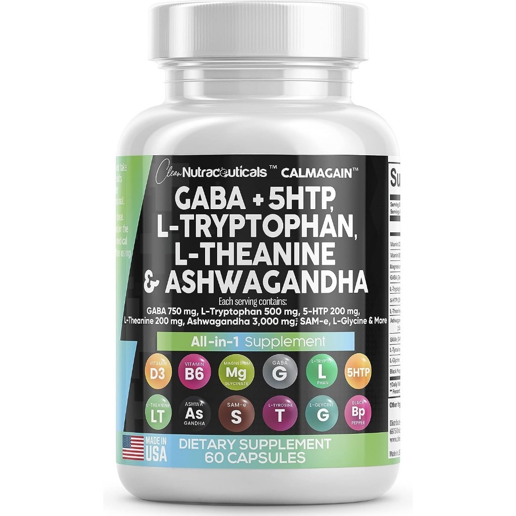 Clean Nutraceuticals GABA 750mg 5HTP200mg LTryptophan 500mg LTheanine ...