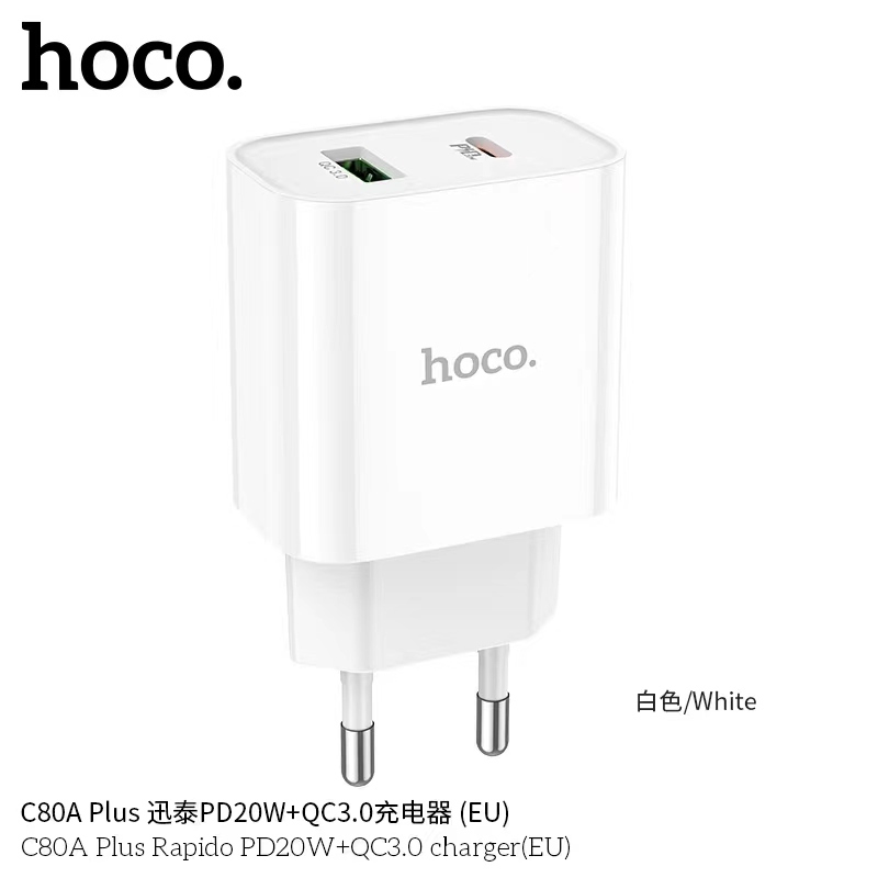Hoco C80A Plus หัวชาร์จเร็ว PD มีระบบชาร์จเร็ว Type-C USB PD Quick Charge Fast Charger PD20W QC3 ...