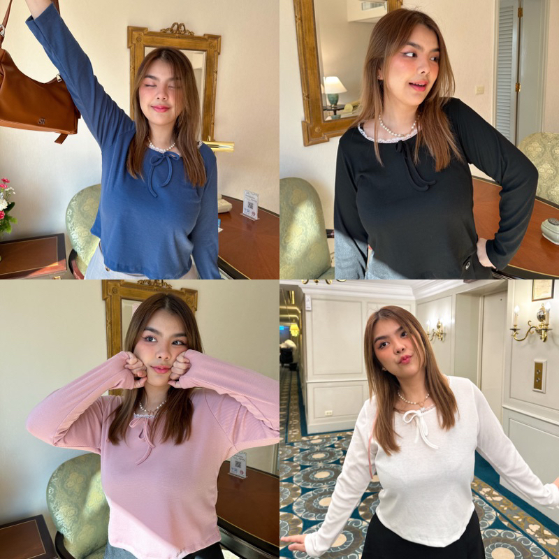 Sandy Top - เสื้อแขนยาว ดีเทลลูกไม้ สาวอวบ - clarine_bkk | Shopee Thailand