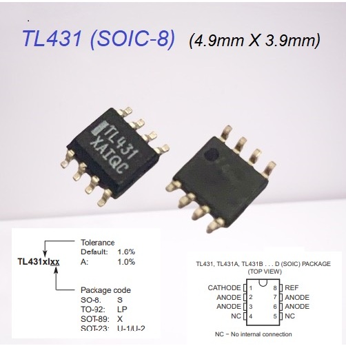 TL431 (SOIC-8) Shunt Adjustable Precision References (4.9mm X 3.9mm) | Shopee Thailand