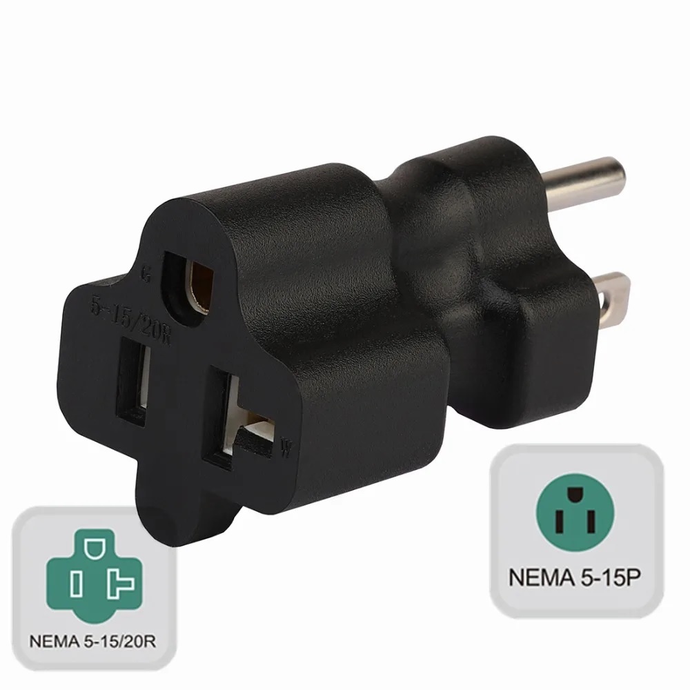 Power Plug Adapter 5-15P TO 5-15/20R Connector,Nema US 5-15P TO 5-20R ...