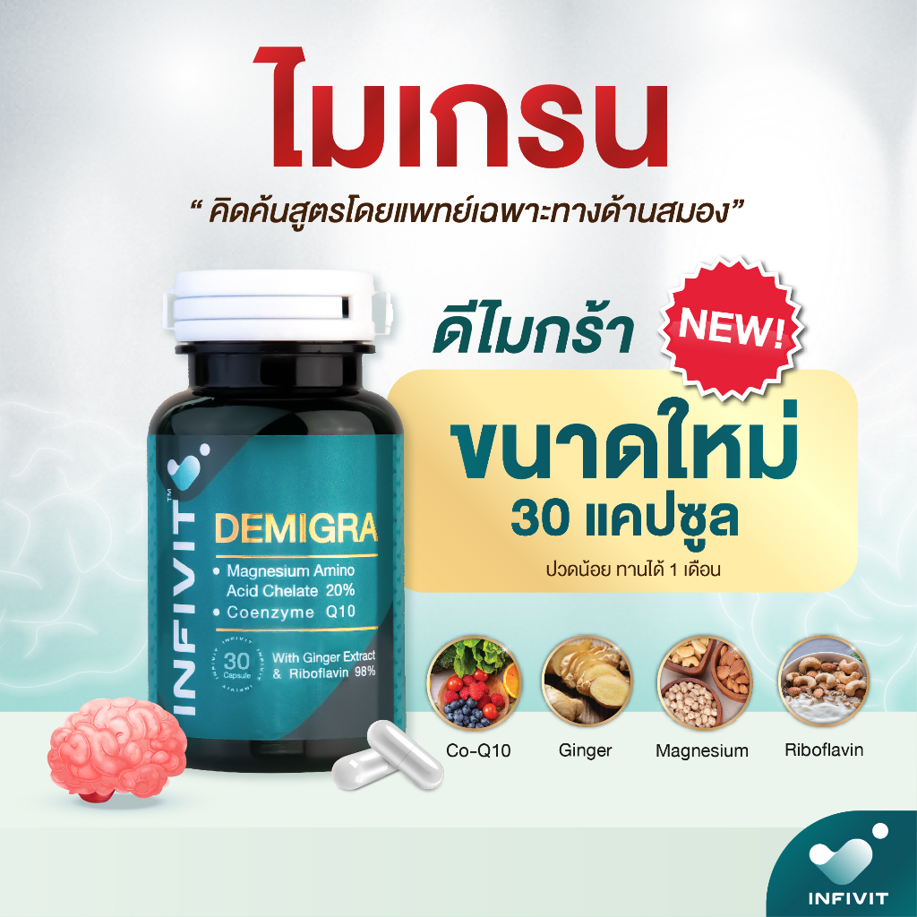 Infivit Demigra 30 Cap วิตามินโดยหมอสมอง อาหารเสริมบรรเทาอาการไมเกรน ...