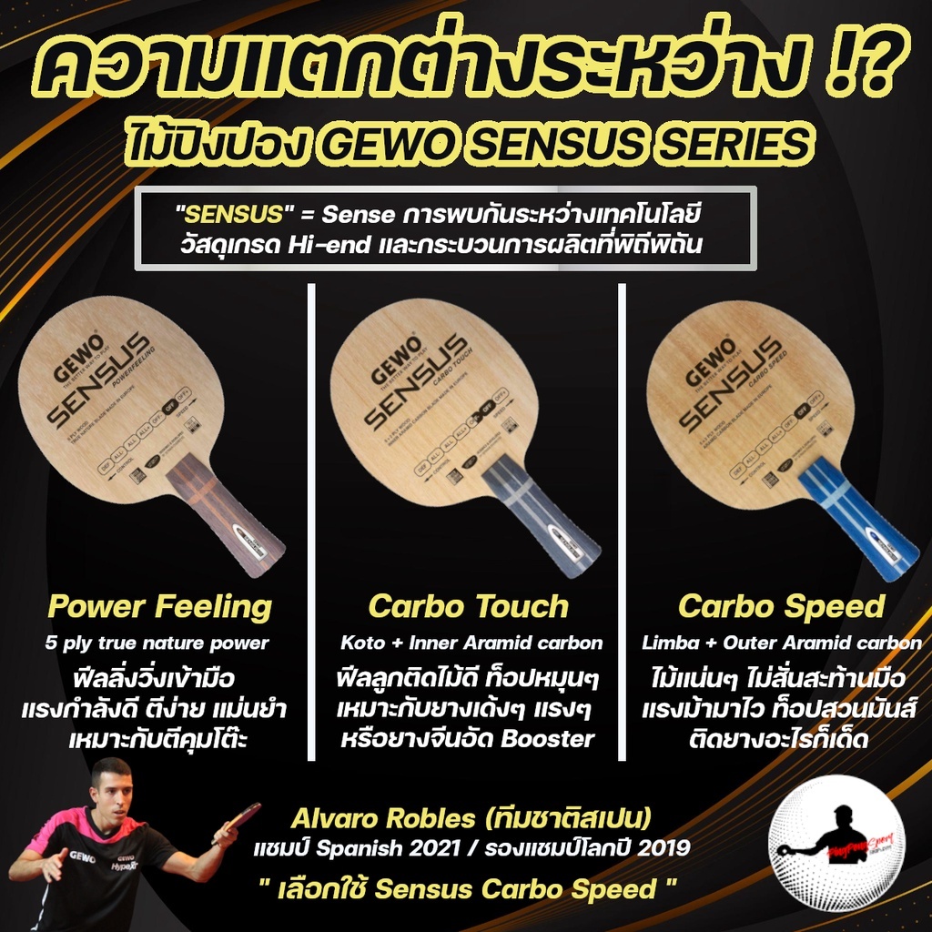 ไม้ปิงปองประกอบ ระดับมืออาชีพ GEWO SENSUS Carbotouch ไม้ปิงปอง พร้อมเยอรมัน Gewo 2 แผ่น ยาง ...