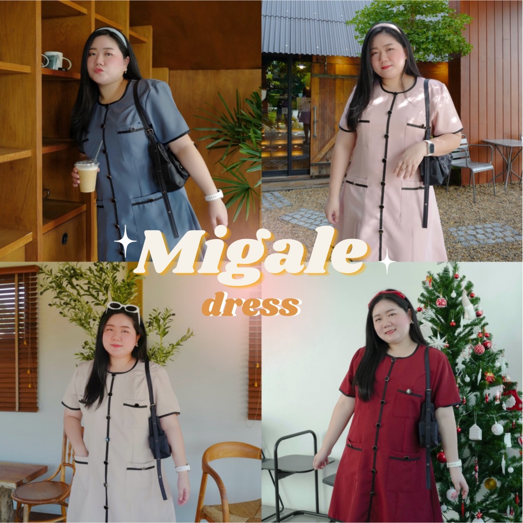 Migale Dress เดรสคอกลมแขนสั้นตัดขอบดำ #เสื้อผ้าสาวอวบ Plussize | Shopee Thailand