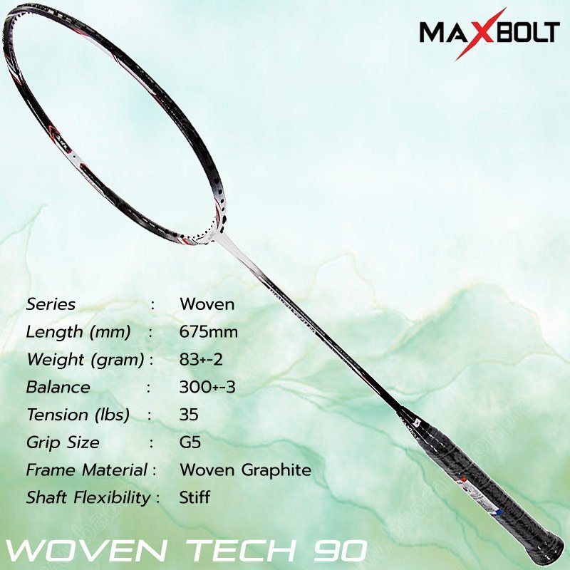 ของแท้ 💯% 】ไม้แบดมินตัน MAXBOLT WOVEN TECH 90 สีขาว แถม! เอ็น+พันด้าม ...