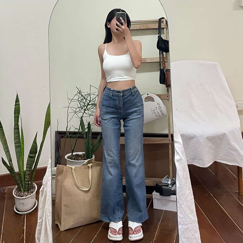 กางเกงยีนส์ ขาม้า เอวสูง Jeffley Jeans ขาม้า เอวสูง | Shopee Thailand