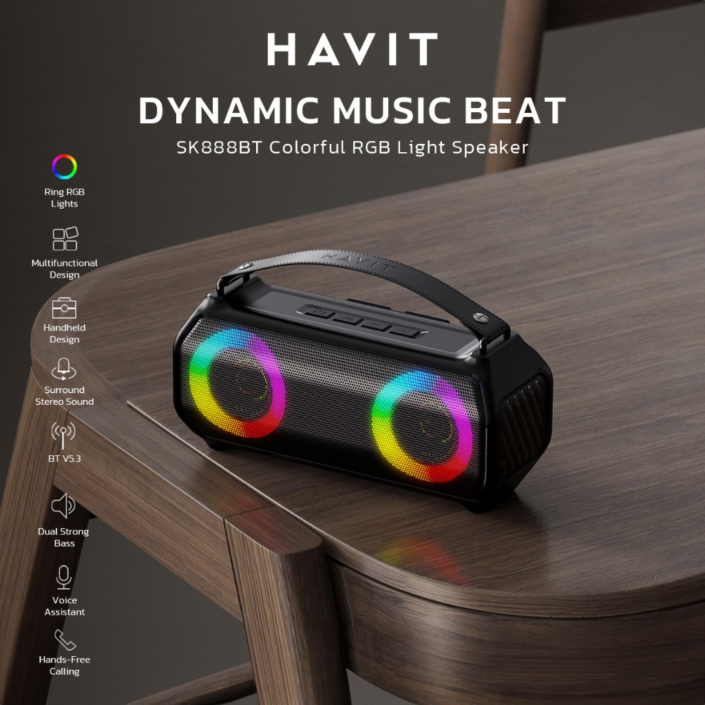 HAVIT ลำโพงมินิ SK888BT RGB Light กันน้ำIPX5 รองรับการเชื่อมต่อสองอุปกรณ์ | Shopee Thailand