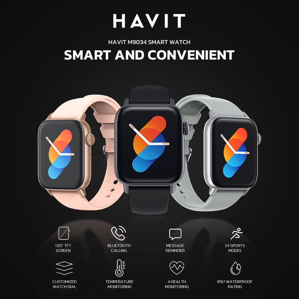 HAVIT สมาร์ทวอทช์ M9034 นาฬิกาสายสุขภาพ รับสาย ตอบข้อความได้ | Shopee Thailand