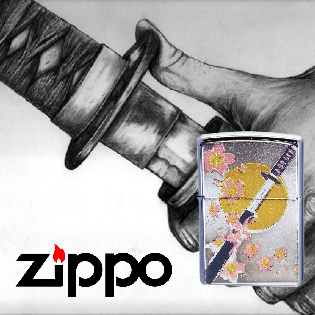 Zippo Samurai Katana Sword Moon Sakura, 100% ZIPPO Original from USA ...