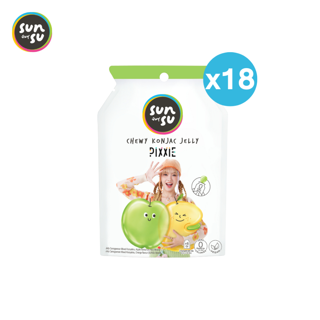 (แพ็ก 18) Sunsu Chewy Konjac Jelly ซันซุ เยลลี่ รสแอปเปิ้ลและส้ม ...