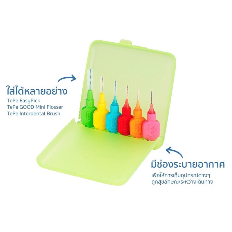 แปรงซอกฟัน Tepe 6 ด้าม พร้อมตลับ stand สีเขียว และฟ้า แถมเจลสำหรับแปรง ...