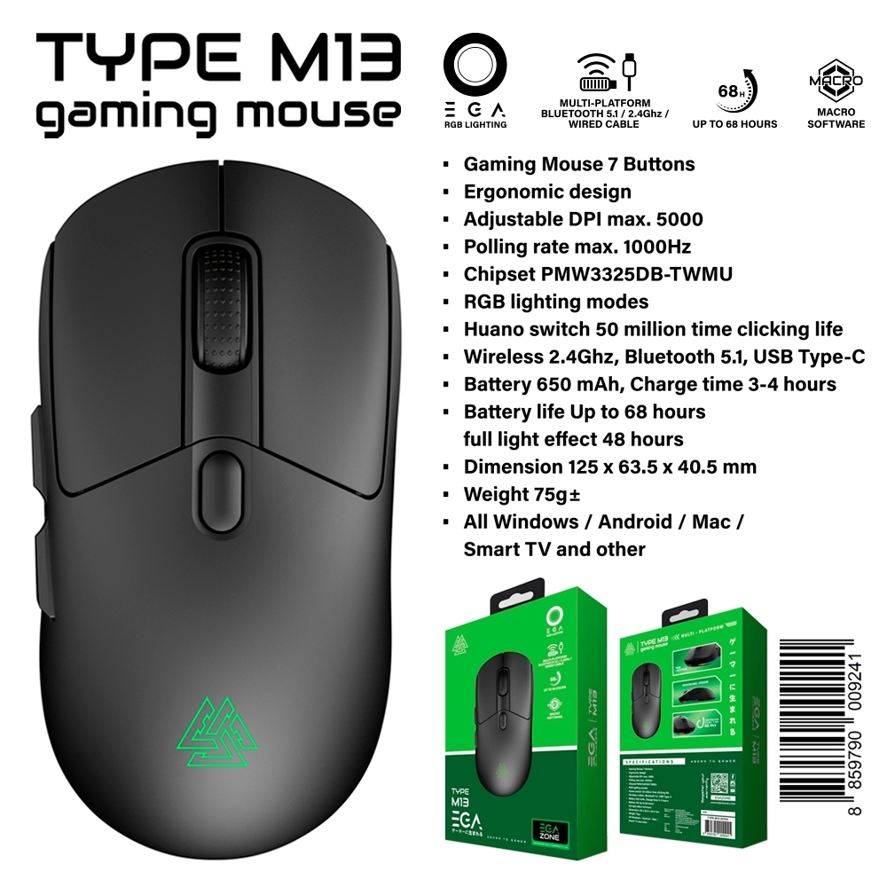 ⚡️เมาส์เกมมิ่งไร้สาย⚡️ EGA TYPE M13 WIRELESS GAMING MOUSE เชื่อมต่อได้ ...