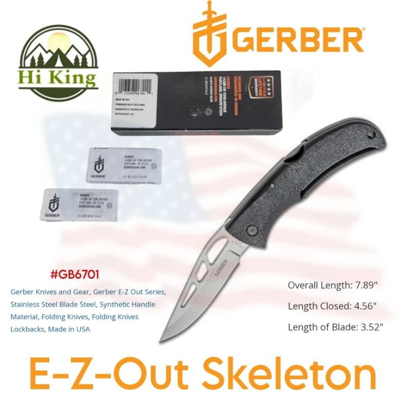 Gerber รุ่น EZ Out Skeleton Folding Knife ใบ 3.52" ด้ามจับ GFN สีดำ ...