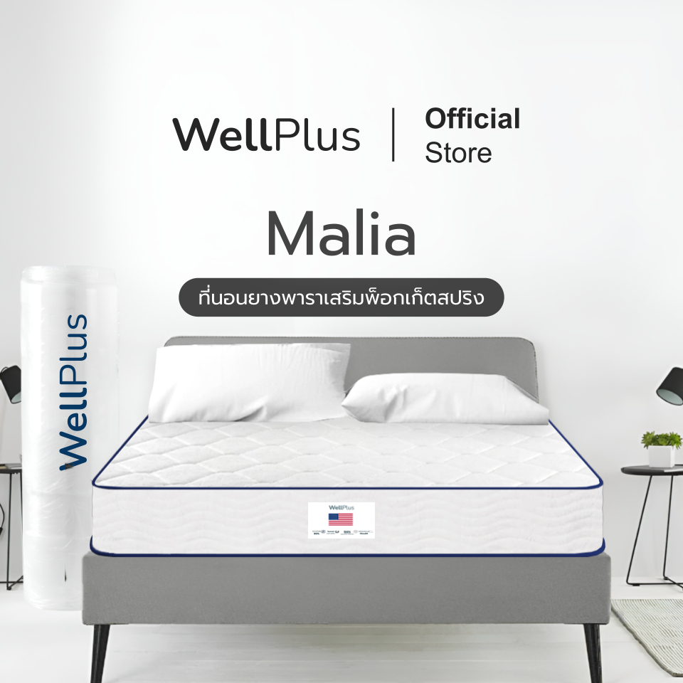 Wellplus ที่นอนยางพาราเสริมพ็อกเก็ตสปริง นุ่ม แน่น เด้ง ไม่ยุบ รุ่น Malia หนา 10นิ้ว [สุญญากาศ ...
