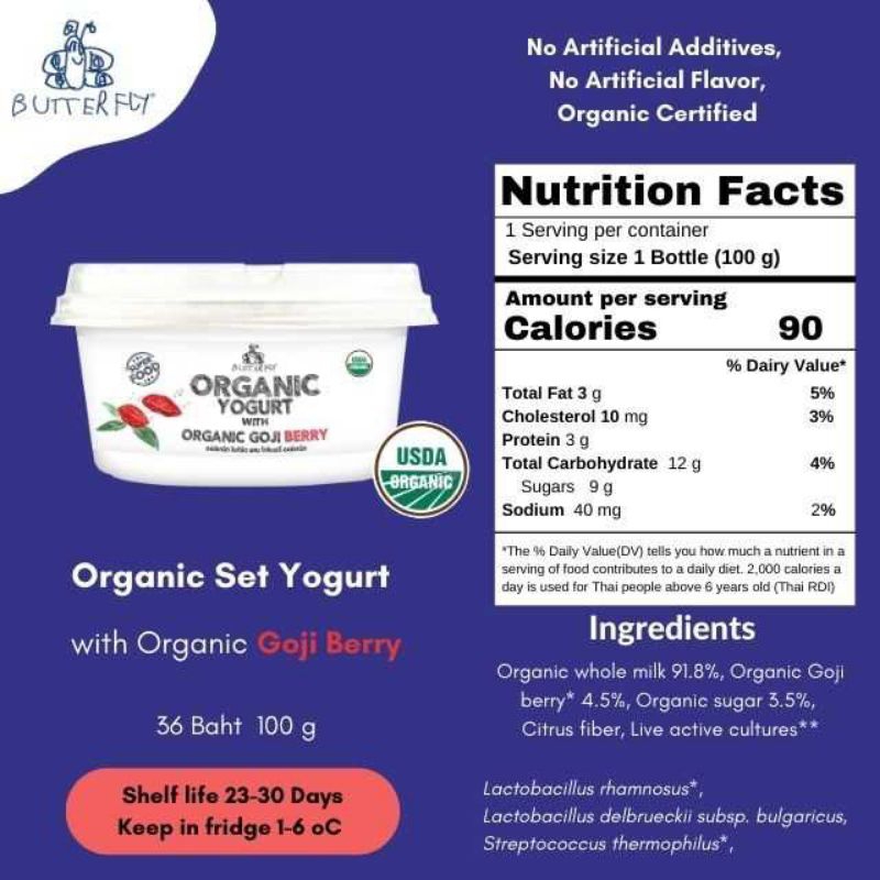 ออร์แกนิค โยเกิร์ต ชนิดคงตัว ผสมโกจิเบอร์รี่ (Organic Set Yogurt with Goji Berry) 100 g | Shopee ...