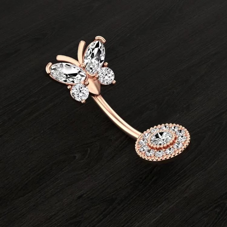 จิวสะดือ Crystal Heart Belly Button Rings Stainless Steel Butterfly Belly Ring Cute Pink Navel ...