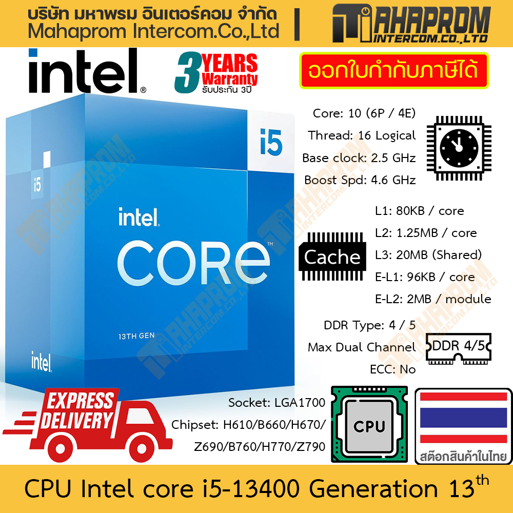 CPU Intel Core i5-13400 / i5-13400F gen 13th LGA1700 | 10 Core (6P / 4E ...