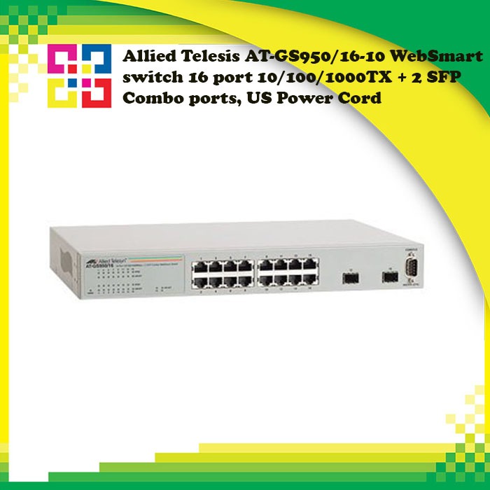 Allied Telesis AT-GS950/16-10 WebSmart 16 port 10/100/1000TX + 2 SFP Combo ports, US Power Cord ...