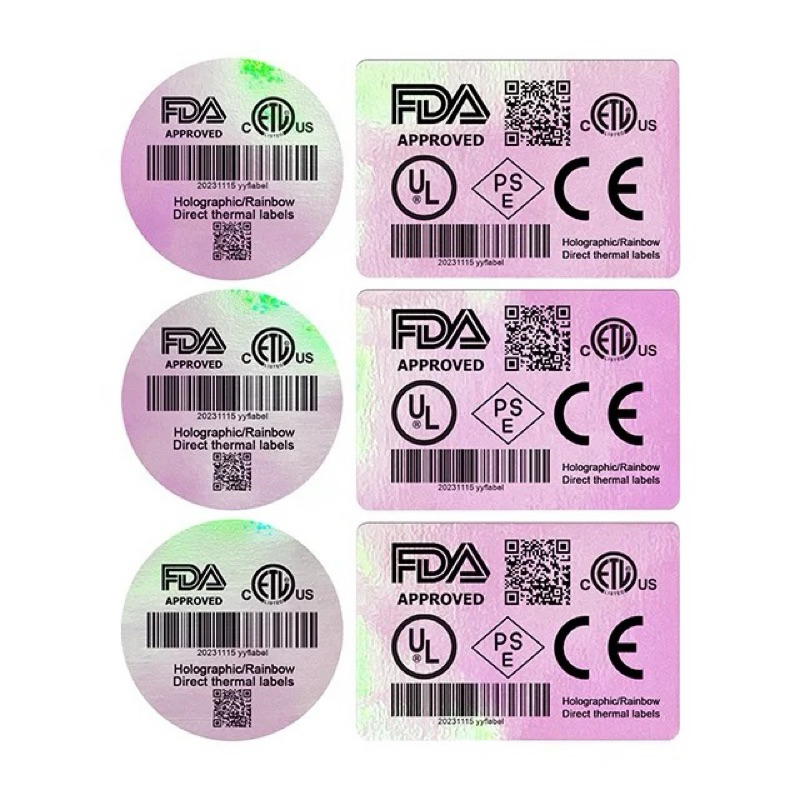 สติ๊กเกอร์ความร้อน Thermal Sticker Holographic วงกลม สีชมพูใสเหลือบ ...