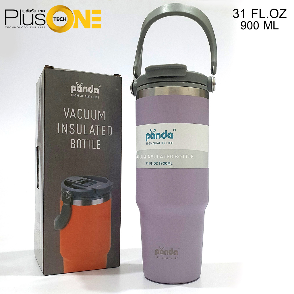 PANDA แก้วเก็บความเย็น แก้วเก็บอุณหภูมิร้อน รุ่นมีหูหิ้วมีหลอด สแตนเลสแท้ 304 ฝา 2 หัว 900ML ...