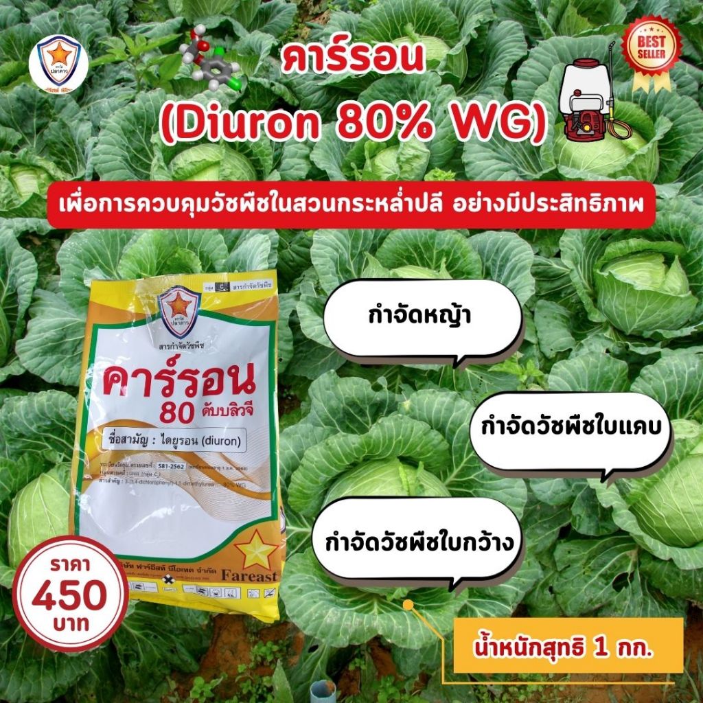 กำจัดวัชพืชในสวนกระหล่ำปลีด้วยคาร์รอน (Diuron 80% WG) | Shopee Thailand