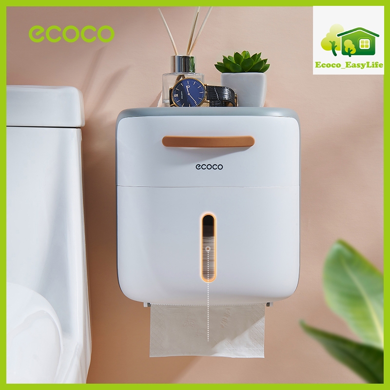 ECOCO กล่องใส่ทิชชู่ กันน้ำ ติดผนัง ไม่ต้องเจาะ ที่ใส่ทิชชู ทิชชู่กล่อง ชั้นวางของในห้องน้ำ ...