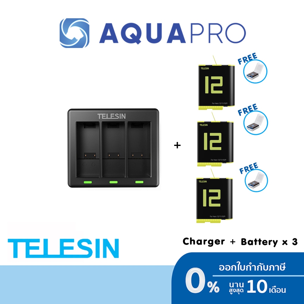 GoPro 12 / 11 / 10 / 9 Telesin Charger + Telesin Battery Set แท่นชาร์จ ...