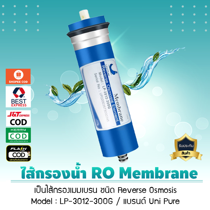 ไส้กรองน้ำ เมมเบรน 300 GPD RO Membrane (LP-3012-300G) ยี่ห้อ Uni Pure ...