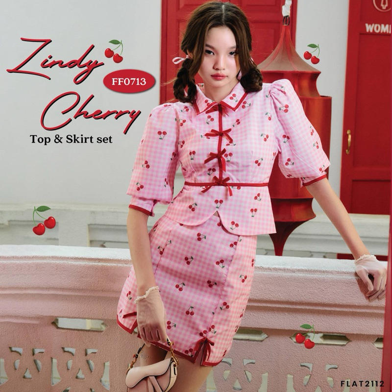 FLAT2112 FF0713 : ZINDY CHERRY TOP & SKIRT SET ชุดเซ็ทเสื้อตรุษจีนลาย ...