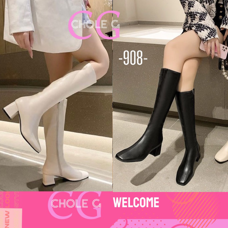 Chole H:908 Pu Leather Long Boots รองเท้าบูทหนังส้นสูงรุ่นฮิต ทรงสวย บูทเกาหลีรุ่นพรีเมี่ยม ส้น ...