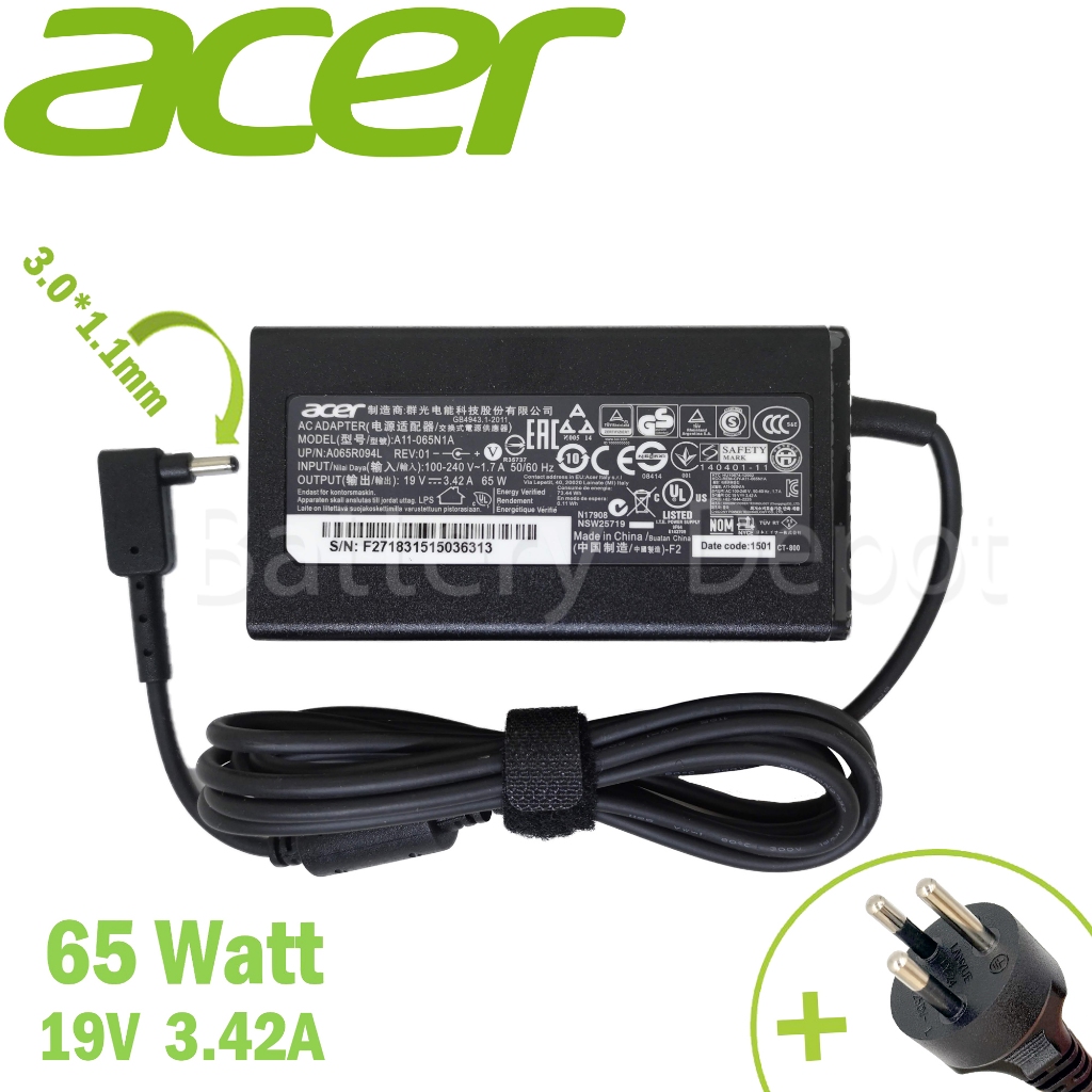 Acer Adapter ของแท้ 19V/3.42A 65W หัวขนาด 3.0*1.1mm สายชาร์จ เอเซอร์ อะ ...