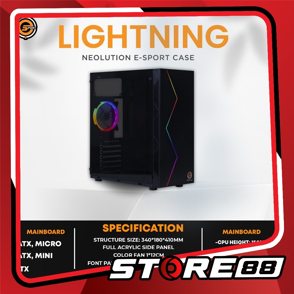 Neolution E-Sport Gaming Case LIGHTNING V.2 เคสคอมพิวเตอร์มีไฟ RGB ...