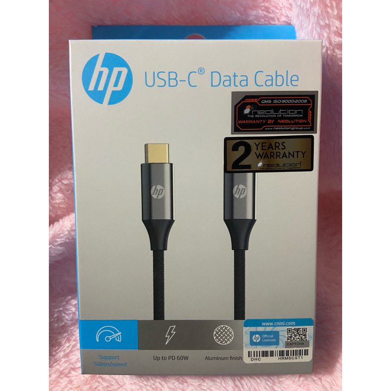 สายชร์าจ HP USB -C DATA CABLE DHC-TC109 support 5Gbps/speed upto PD 60w ...