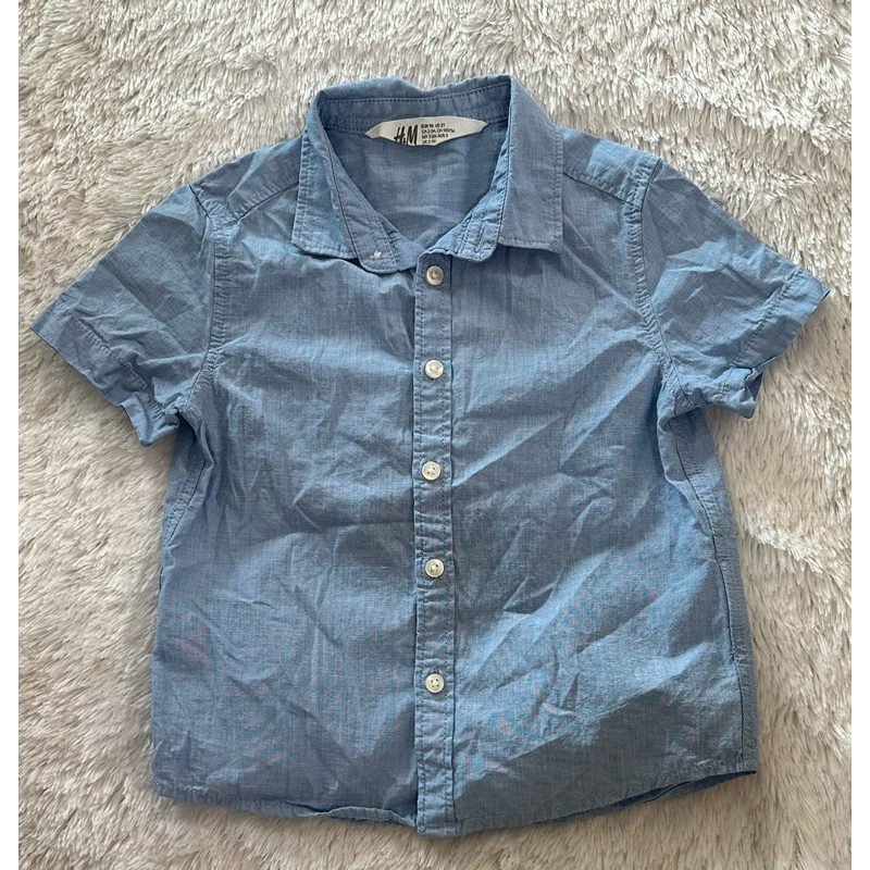 เสื้อเชิ้ตแขนสั้นเด็กสีฟ้าH&Mไซส์100 (2-3Y)พร้อมส่ง | Shopee Thailand