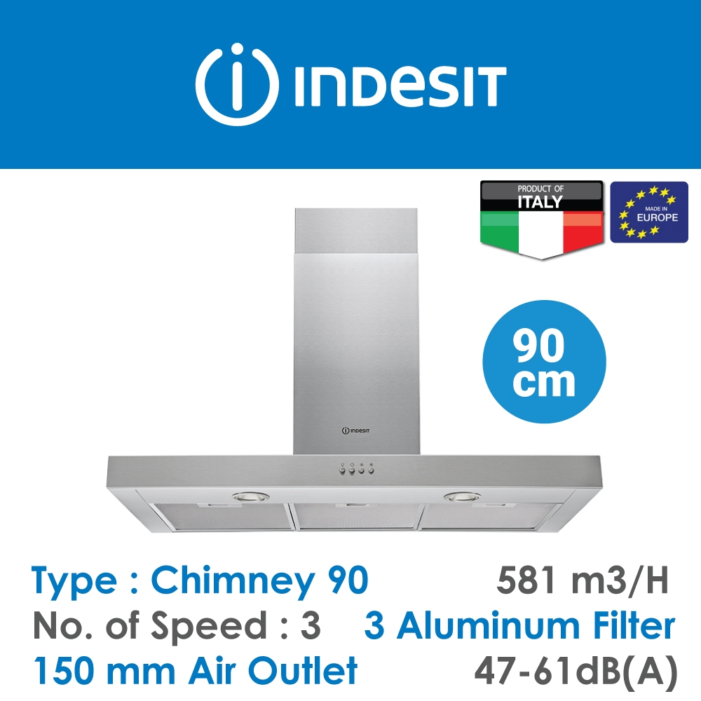 INDESIT wall mounted cooker hood: 90cm - IHBS 9.5 AM X | Shopee Thailand