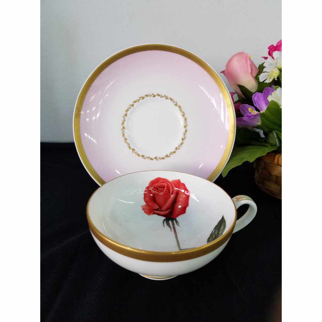 NARUMI Hall of Fame Rose ถ้วยชุดกุหลาบขอบทอง ถ้วยและจานรองที่หรูหราสวยงามและประรีต MADE IN JAPAN ...