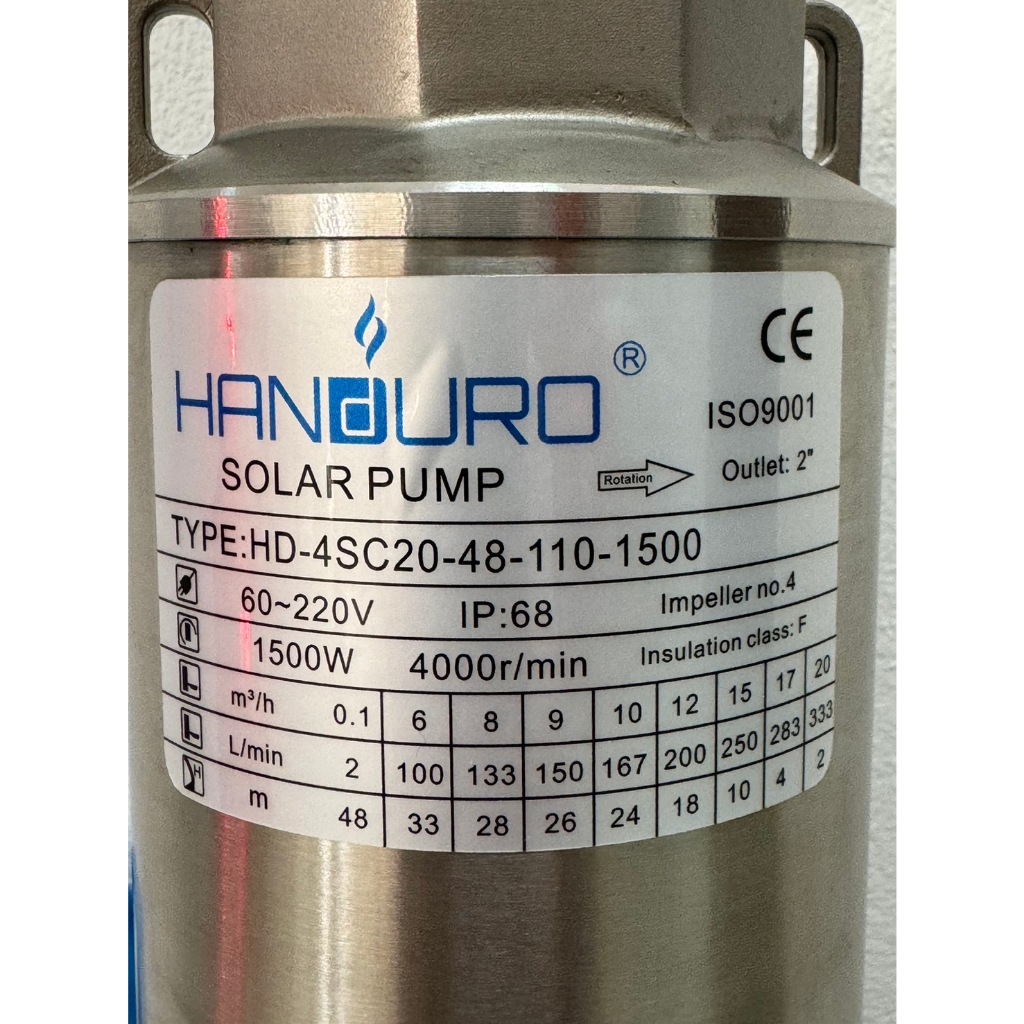 HANDURO ปั๊มน้ำบาดาล DC 1500W 110V 20 คิว 48 ม. ท่อน้ำ 2" รุ่น 4SC20-48 ...